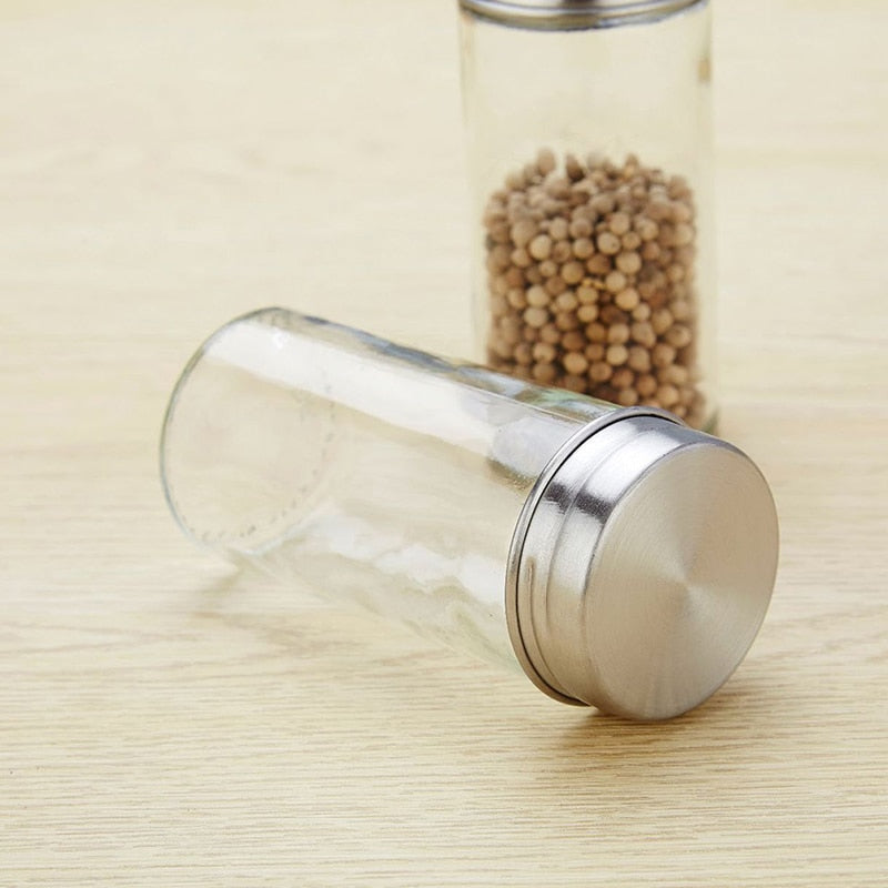 12Pc Kitchen Spice Jars Storage Rotatable Base Stainless Steel Jar Gla ...